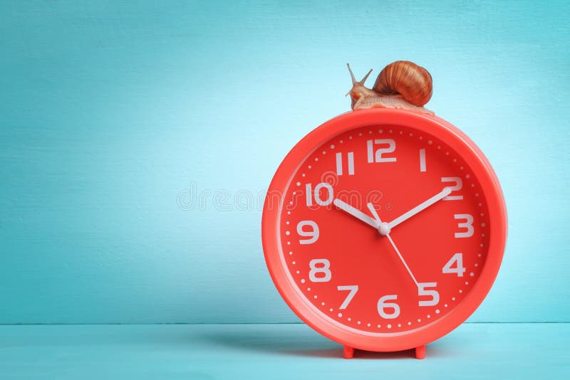 Classic Round Red Clock with a Snail on Top. Concept Time, Slow ...