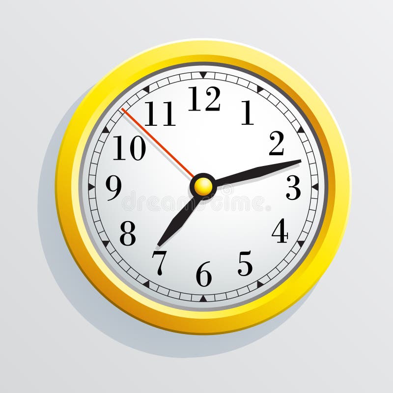 Classic Yellow Round Wall Clock Isolated on White . Vector Illustration ...