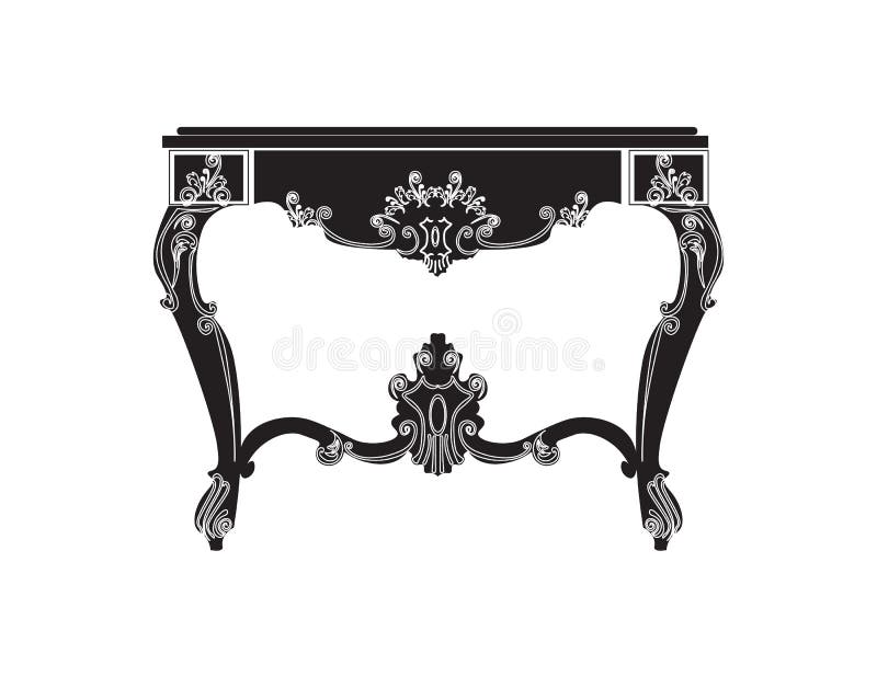 Classic Table Furniture Vector. Detailed Front View with Engraved ...