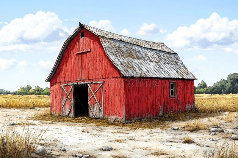 A Classic Rural Scene Featuring a Bright Red Barn Set Against a Natural ...