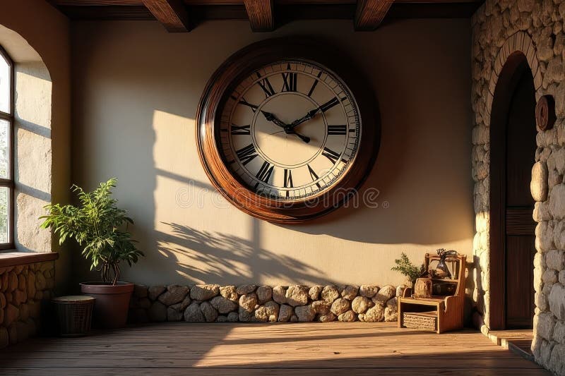Classic Rustic Wall Clock in a French Country Farmhouse Setting Stock ...