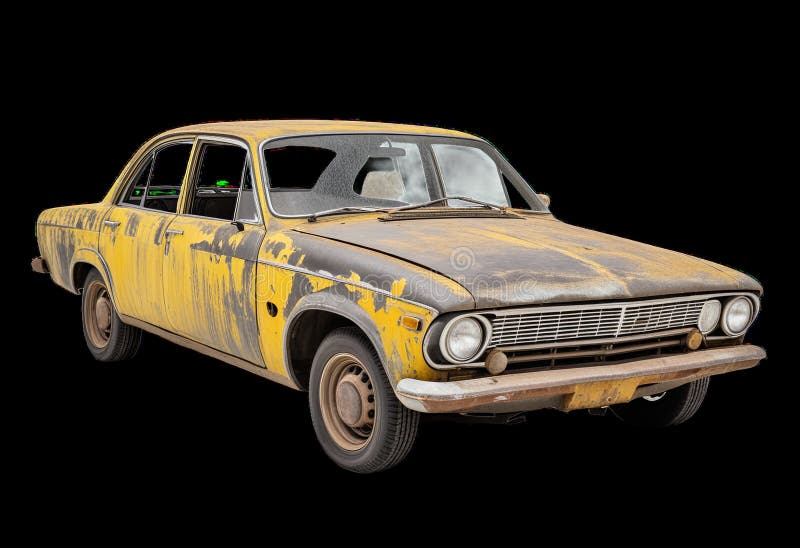 Classic Rusty Vintage Car with Distinctive Yellow Weathered Paint and ...