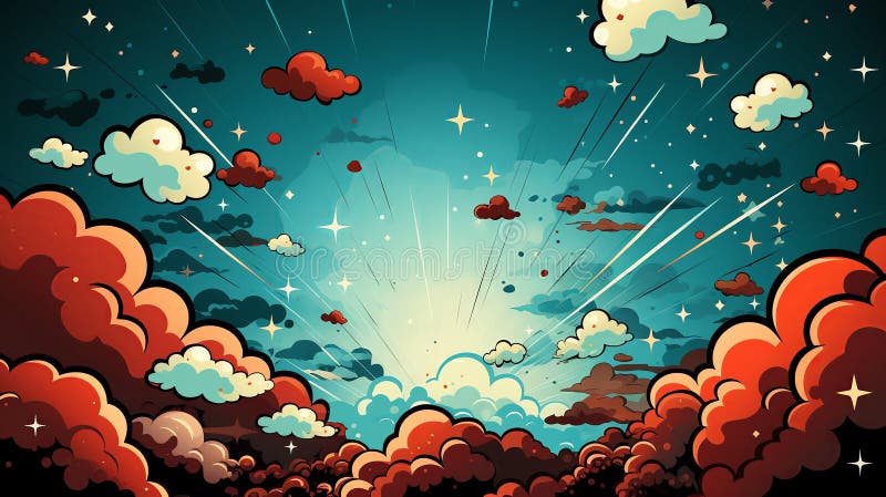 Classic 1950s Comic Style with Explosions and Stars, Clean Backdrop for ...