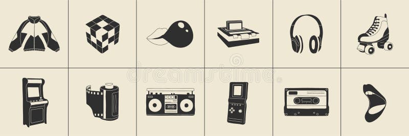 Classic 80s-90s Elements in Modern Style Flat, Line Style. Hand Drawn ...