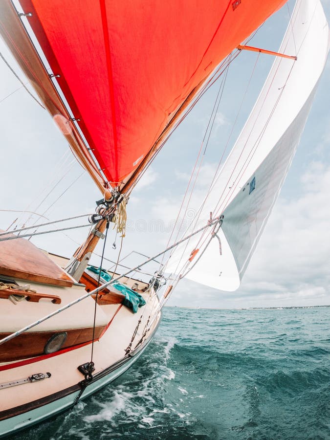 Classic Sailing Yacht Slanting in the Sea Stock Image - Image of white ...