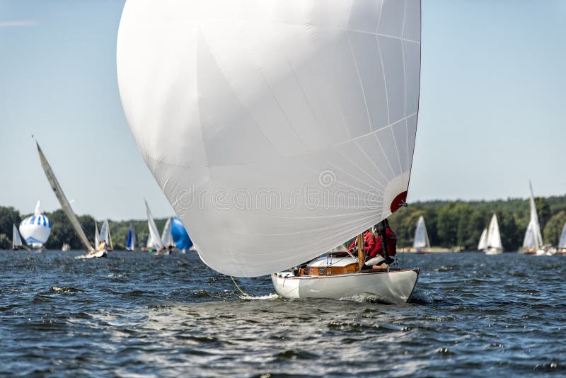 Classic Sailing Yacht with Spinnaker on a Lake in a Regatta Stock Photo ...