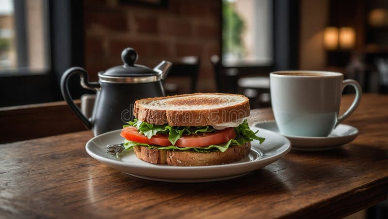 Classic Sandwich with Coffee in Indoor Cafe Stock Illustration ...