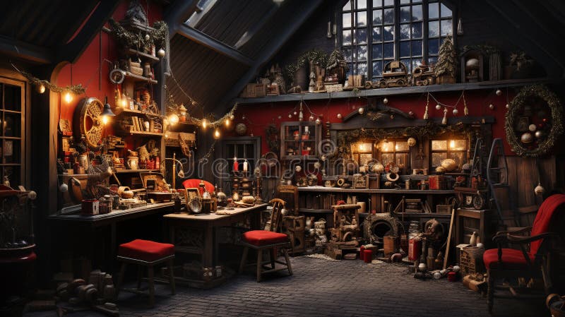 Classic Santa S Workshop Interior. Generative AI Stock Illustration ...