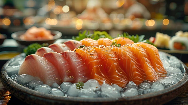 Classic Sashimi Assortment Elegantly Presented on Ice in a Stylish ...