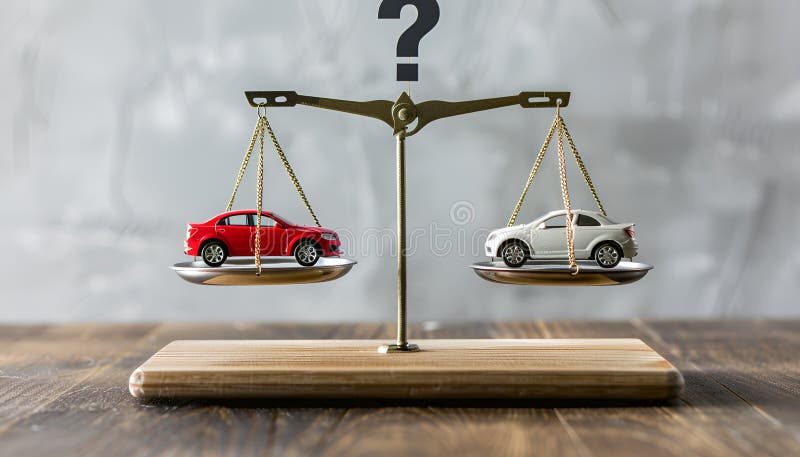 Classic Scales. on One Pan is a Car, on the Other Pan is Another Car ...