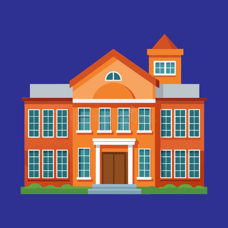 Classic School Architecture Vector Featuring Clock Tower and Columns ...