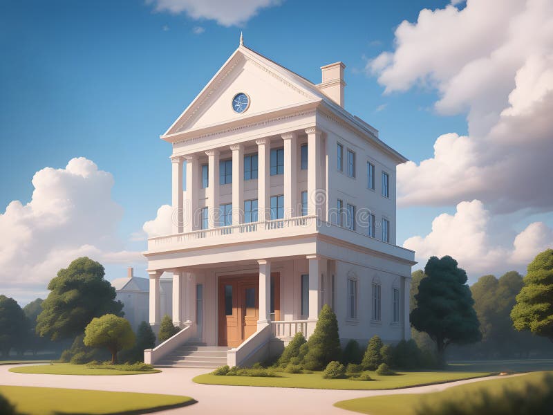 Classic School Building with Cloud Ai Generated Stock Illustration ...