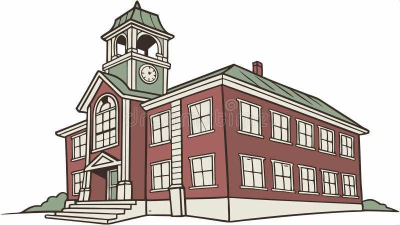 Classic School Building Illustration with Traditional Architecture ...