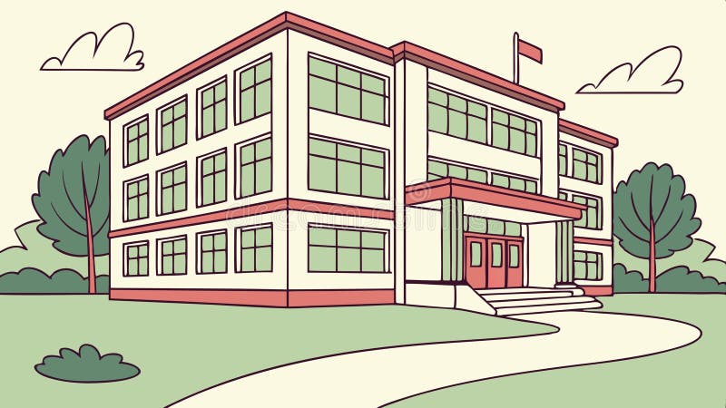 Classic School Building with Trees Education Scene Vector Design ...