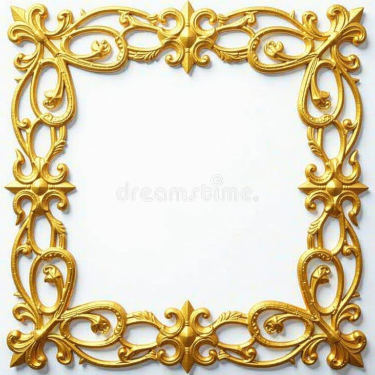 Classic Scroll Frame Featuring Geometric Patterns in Gold on White ...