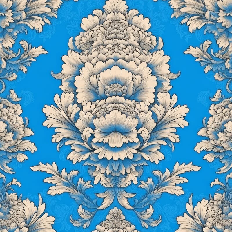 Damask Classic Seamless Pattern Blue Floral Light Background Vintage ...