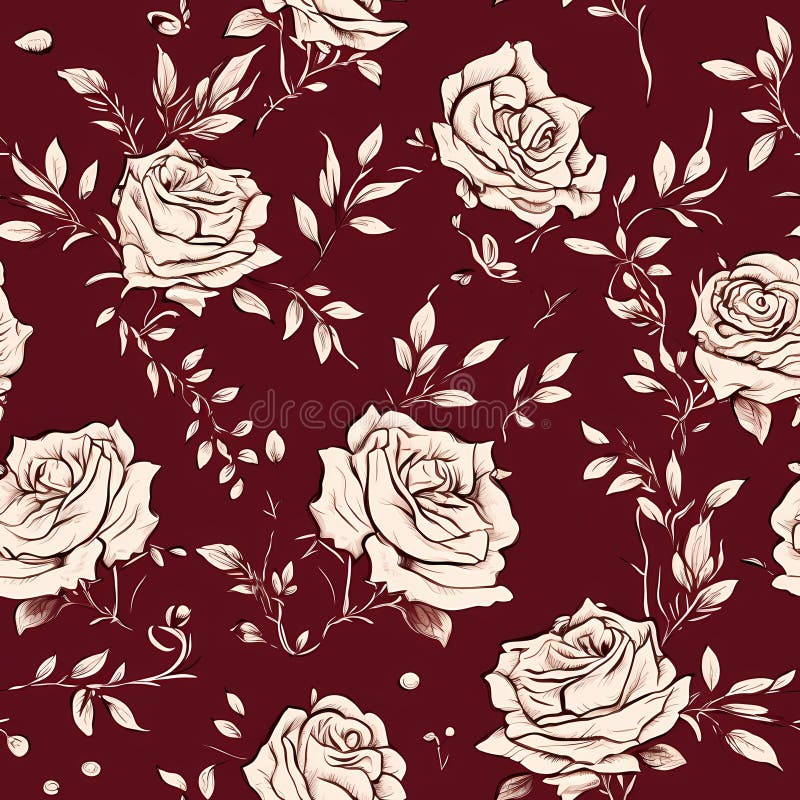 Classic Seamless Pattern with Red Rose Floral Drawing Stock ...