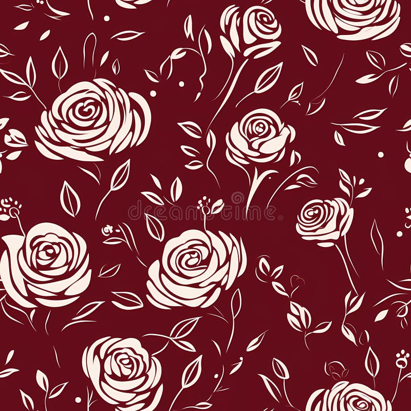 Classic Seamless Pattern with Red Rose Floral Drawing Stock ...
