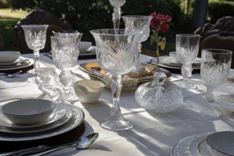A Classic Set of Crystal Glasses, Silverware, and Fine China Makes for ...