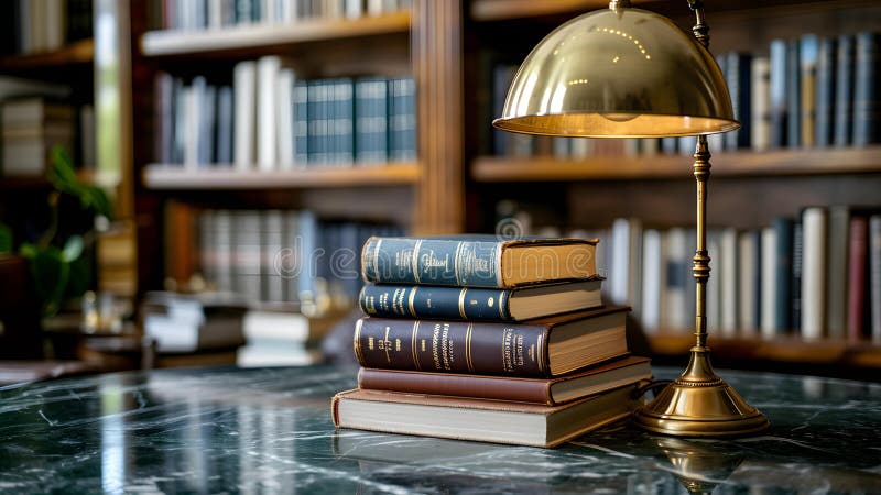 A Classic Setting in a Library with a Stack of Vintage Books ...