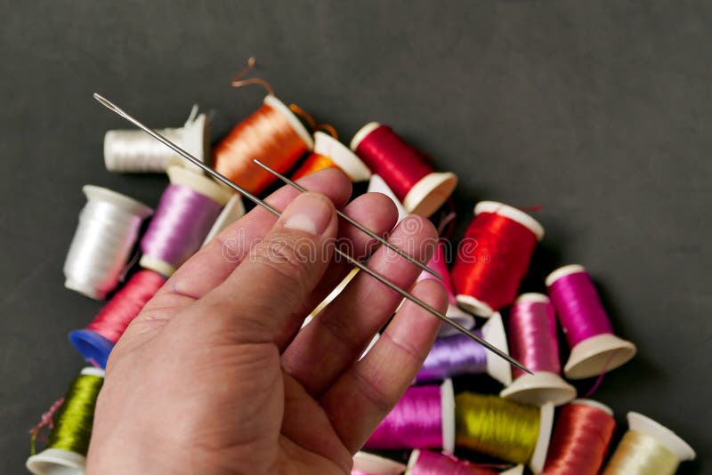 Classic Sewing Needle and Threads in a Tailor S Hand,sewing Needle ...