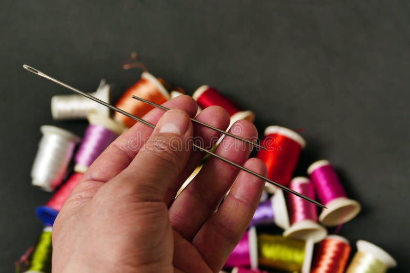 Classic Sewing Needle Threads Tailor's Hand Close Up Stock Photos ...
