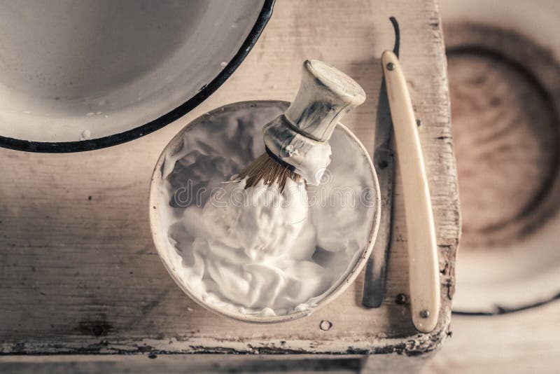 Classic Shaving Set with Old Razor and Grey Soap Stock Photo - Image of ...
