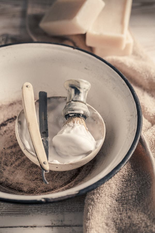 Classic Shaving Set with Old Razor, Soap and Brush Stock Image - Image ...
