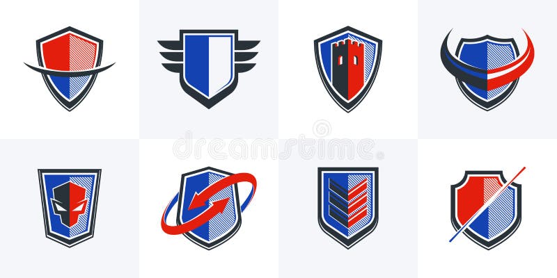 Classic Shields Shapes Set with Different Additional Elements Vector ...