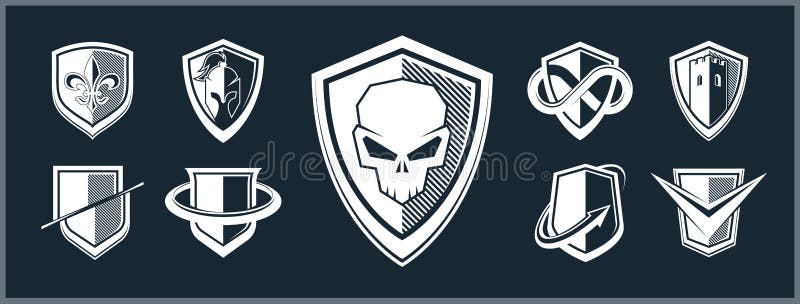 Classic Shields Shapes Set with Different Additional Elements Vector ...