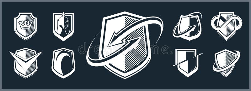 Classic Shields Shapes Set with Different Additional Elements Vector ...