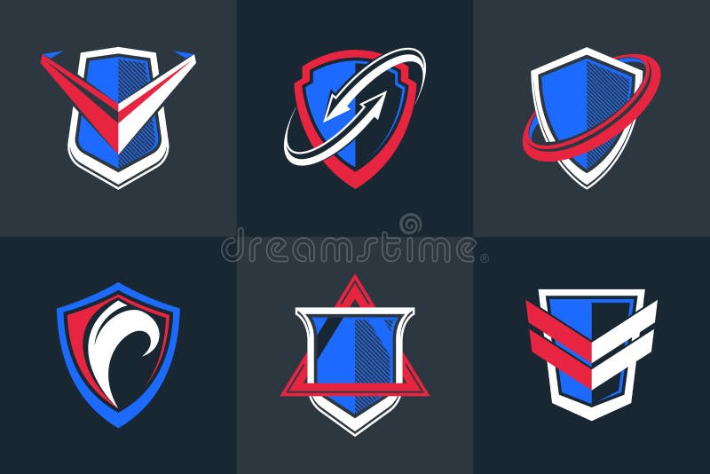 Classic Shields Shapes Set with Different Additional Elements Vector ...