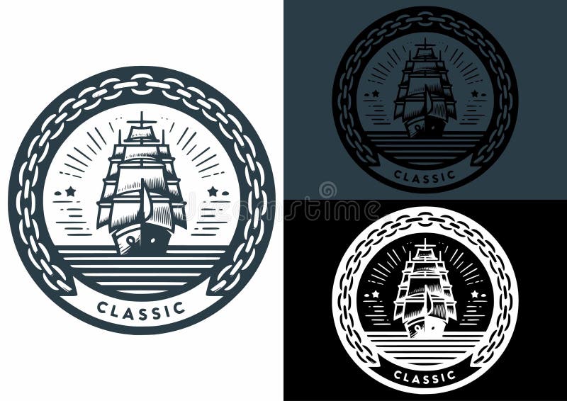 Classic Ship Logo with Chains Around it, Expanding Ship Sails Stock ...