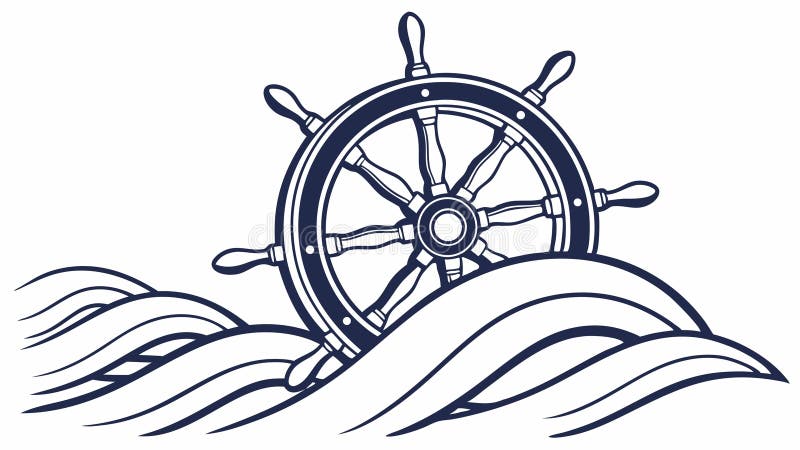 Classic Ship S Wheel on Ocean Waves, Nautical and Maritime Design ...