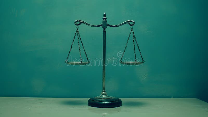 Classic Silver Balance Scale on a Turquoise Background Stock Image ...