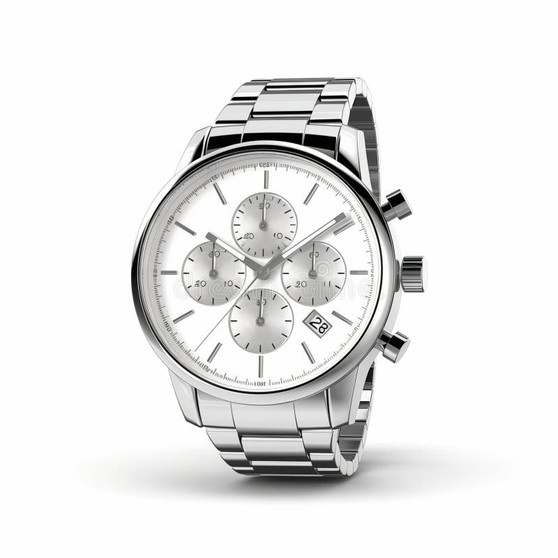 Classic Silver Chronograph Watch with Metal Band Stock Illustration ...