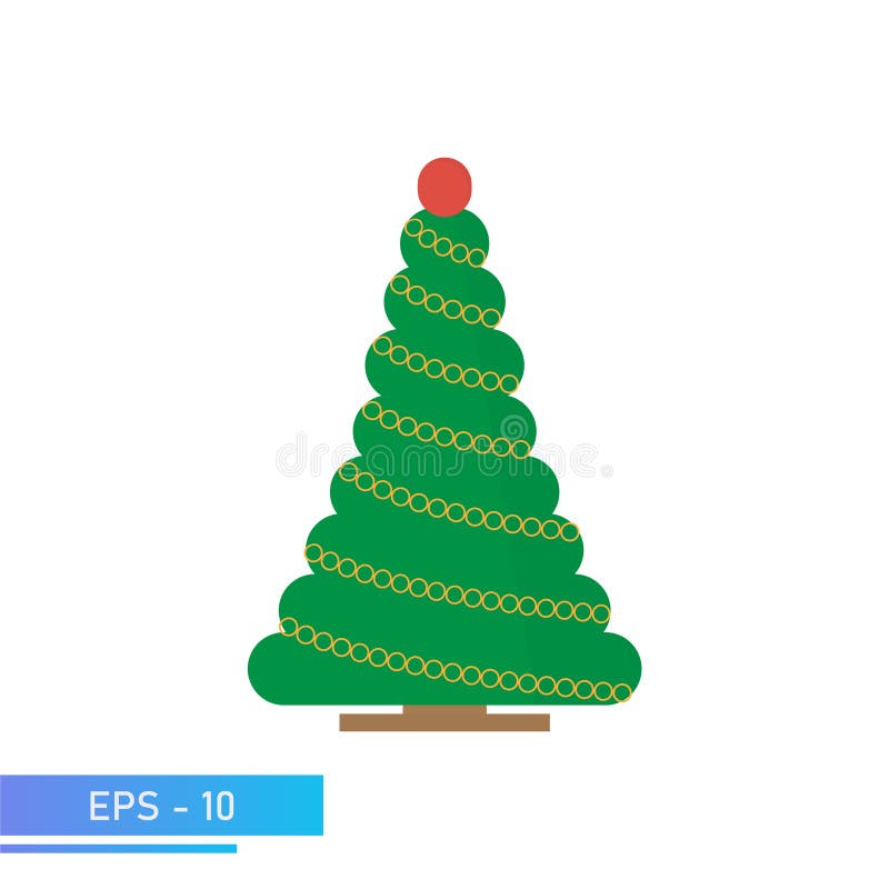 Classic Simple Christmas Tree in Green Color with Gold Chain. Modern ...