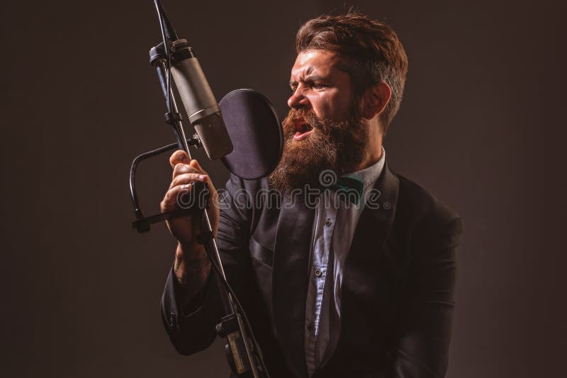 Classic Singer Man in Recording Studio. Music Performance Vocal. Singer ...