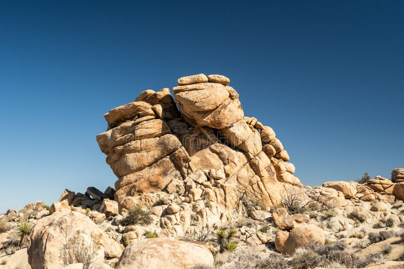 Classic Smooth Rocks of Joshua Tree Against Bright Blue Sky Stock Image ...
