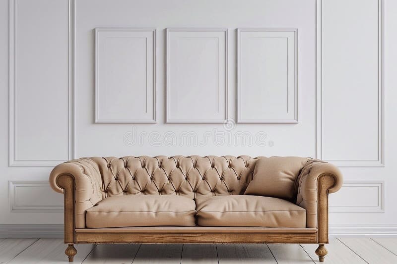 Classic Sofa in Classic Interior with Empty Frames on the Wall. Stock ...