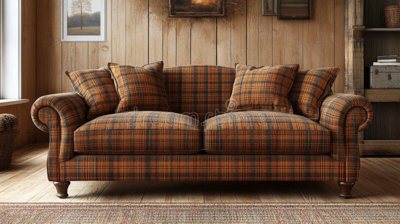 Classic Sofa with Wool Plaid Fabric for Cozy Home, Interior Design ...