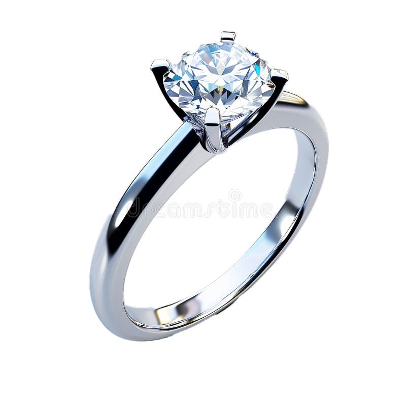 Solitaire Diamond Ring Sparkling on White Background Stock Image ...