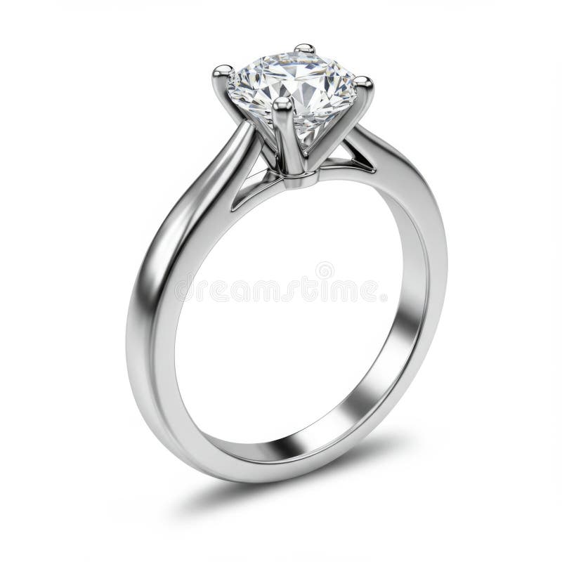 Classic Solitaire Diamond Ring on White Background Stock Illustration ...
