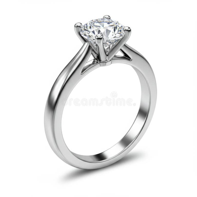Classic Solitaire Diamond Ring on White Background Stock Illustration ...