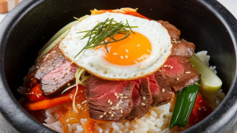 Classic Spicy Korean Bibimbap with Fresh Rice, Egg, and Tender Beef ...