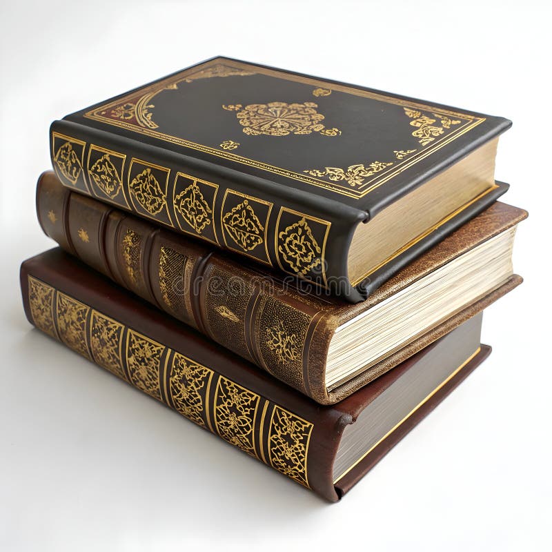 Stack of Leather-bound Books Isolated on White Background Stock ...