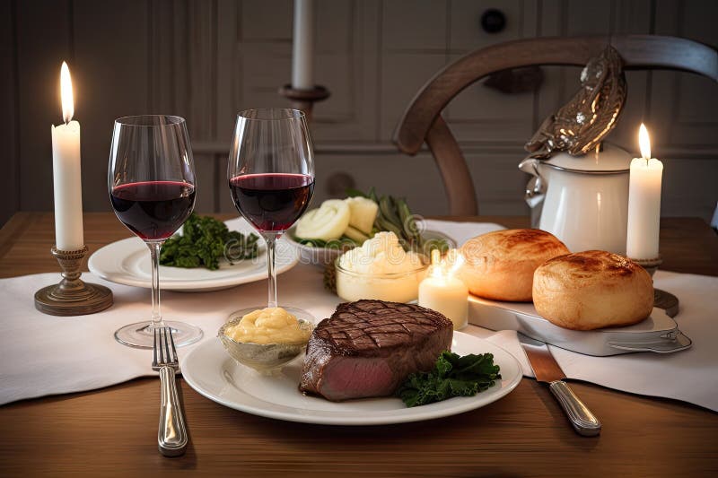 Classic Steak and Potato Dinner for Two, with Candlelight and Wine ...