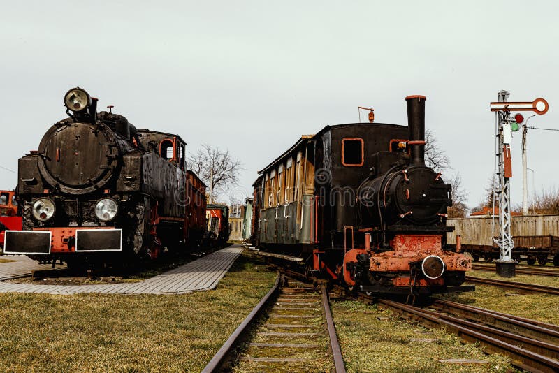 Classic Steam Engine at an Open-air Railway Yard. Stock Image - Image ...