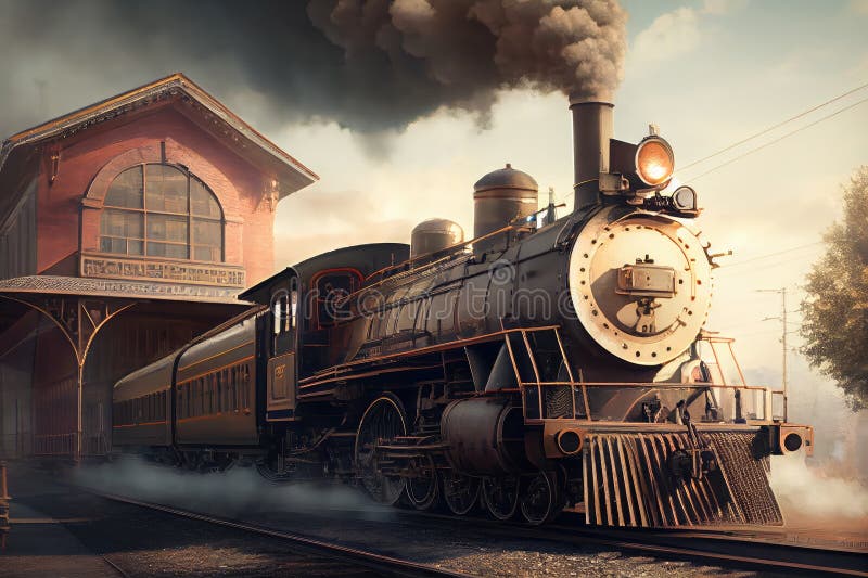 Classic Steam Engine Pulling a Passenger Train into the Station Stock ...