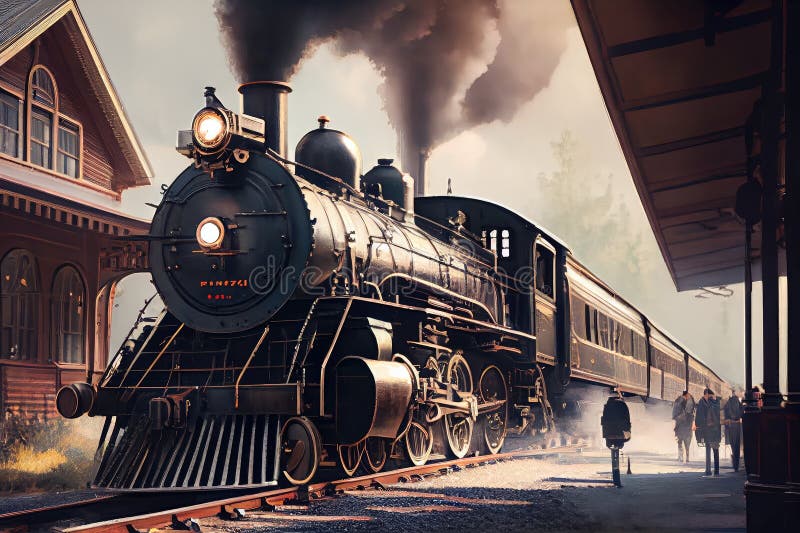 Classic Steam Engine Pulling a Passenger Train into the Station Stock ...